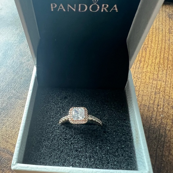 Pandora | Accessories | Pandora Square Sparkle Ring Rose Gold Sz 7 ...